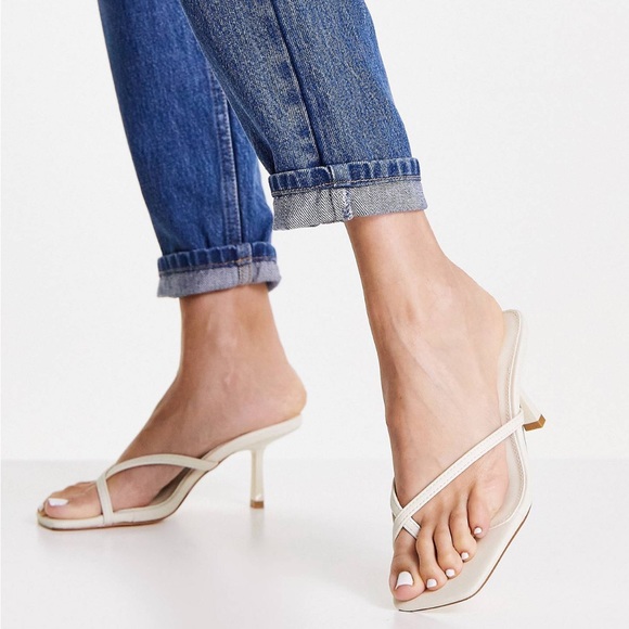 ASOS | Shoes | Asos Ever New Stella Toe Loop Low Heel In White | Poshmark